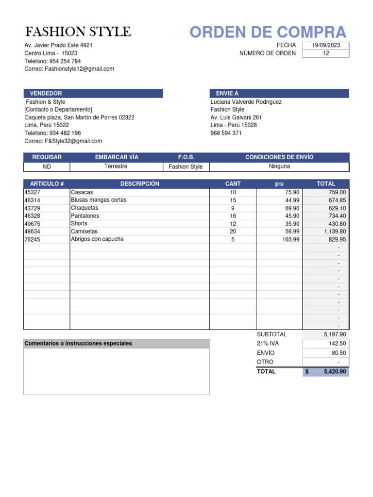 Orden de Compra | PDF | Ropa | Moda