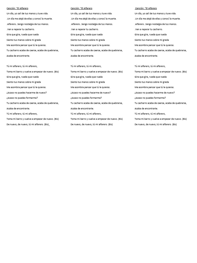 Canción El Alfarero para Imprimir | PDF