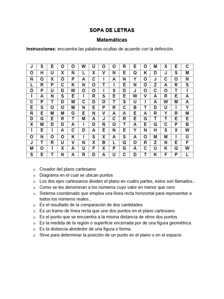 SOPA DE LETRAS | PDF | Sistema de coordenadas Cartesianas | Geometría ...
