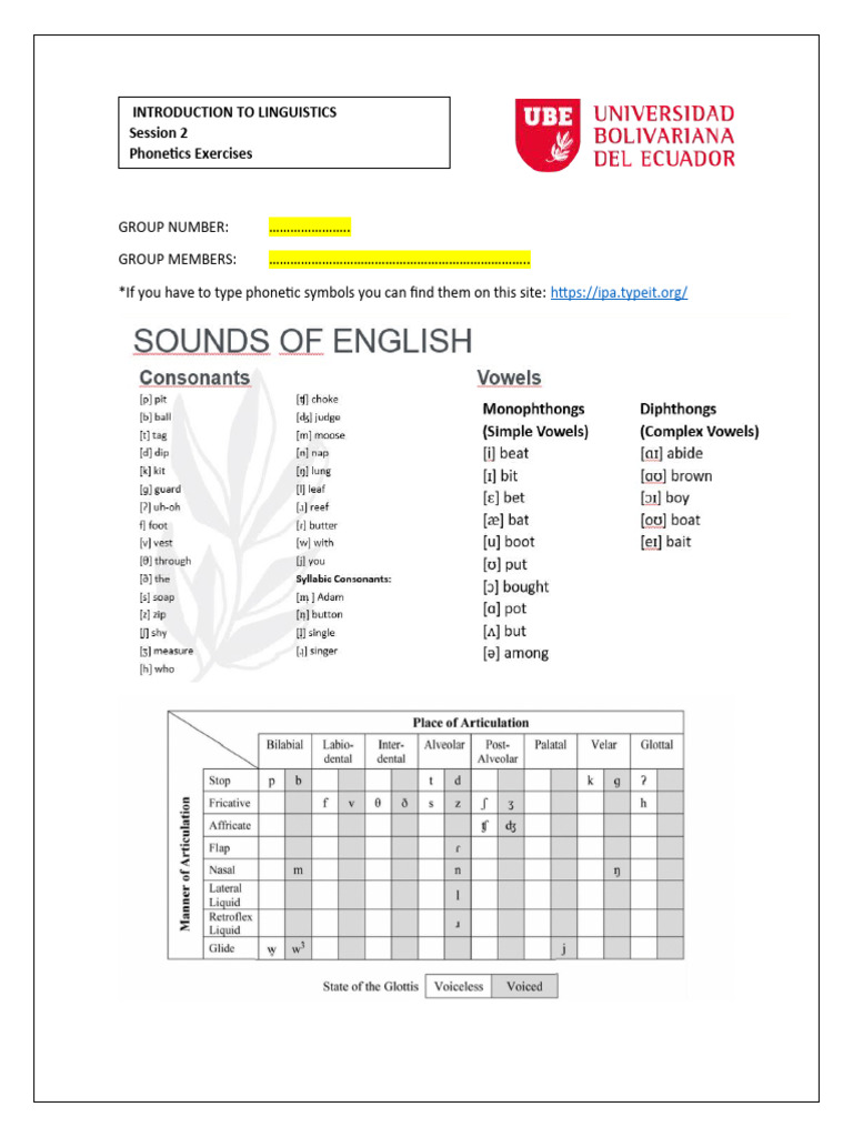 Session 2 UBE - Exercises Phonetics | PDF