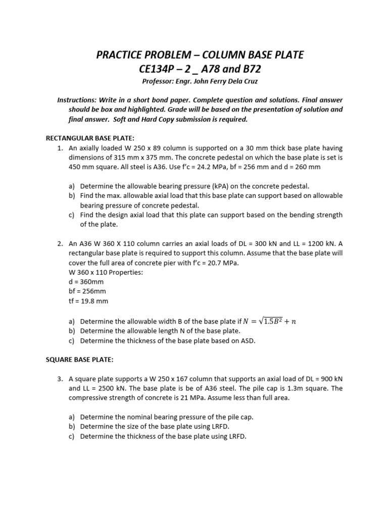 Practice Problem Column Base Plate | PDF