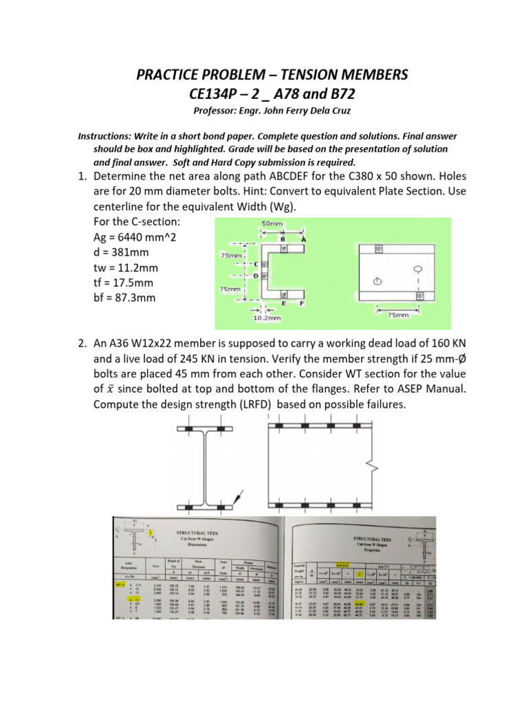 PRACTICE PROBLEM Tension Members | PDF