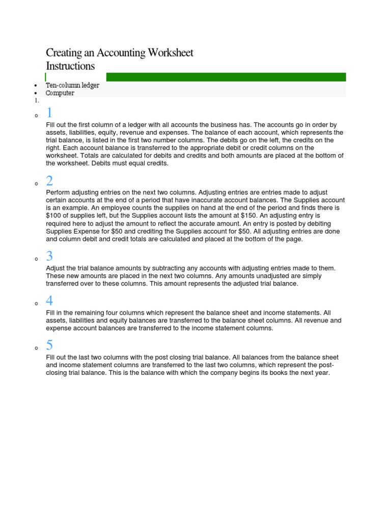 Creating An Accounting Worksheet | PDF | Finance & Money Management