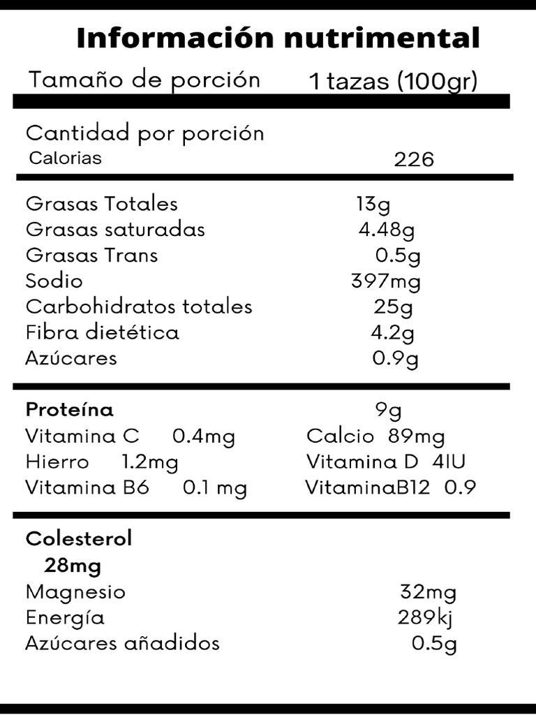 Información nutrimental de tacos | PDF