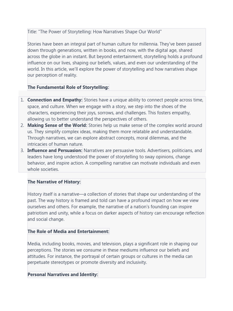 The Power of Storytelling How Narratives Shape Our World | PDF