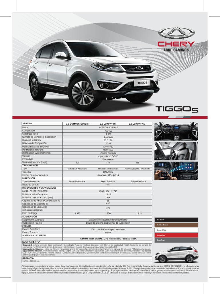 CHERY Ficha Técnica Tiggo5 | PDF | Carros deportivos | Vehículos