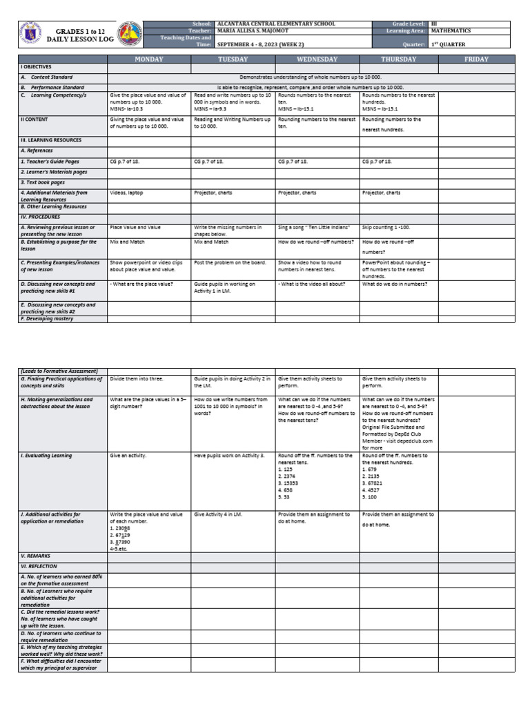 DLL - Mathematics 3 - Q1 - W2 | PDF