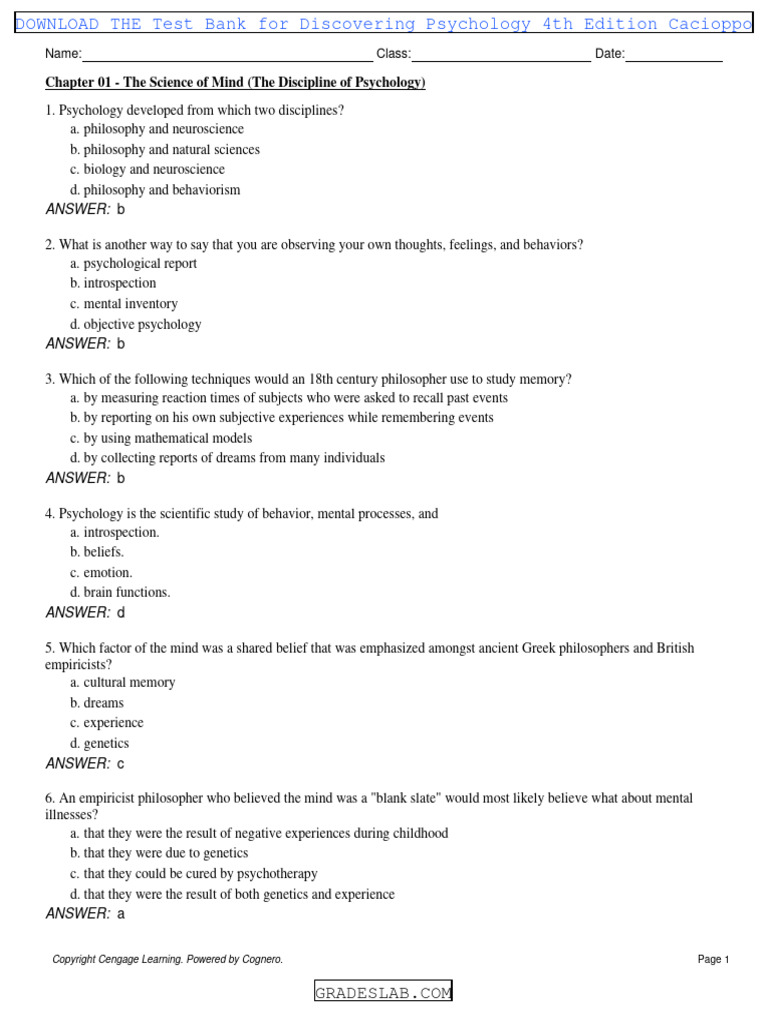 Psychology 9780357363232 TEST BANK | PDF
