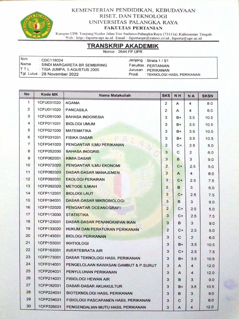 Transkrip Nilai | PDF