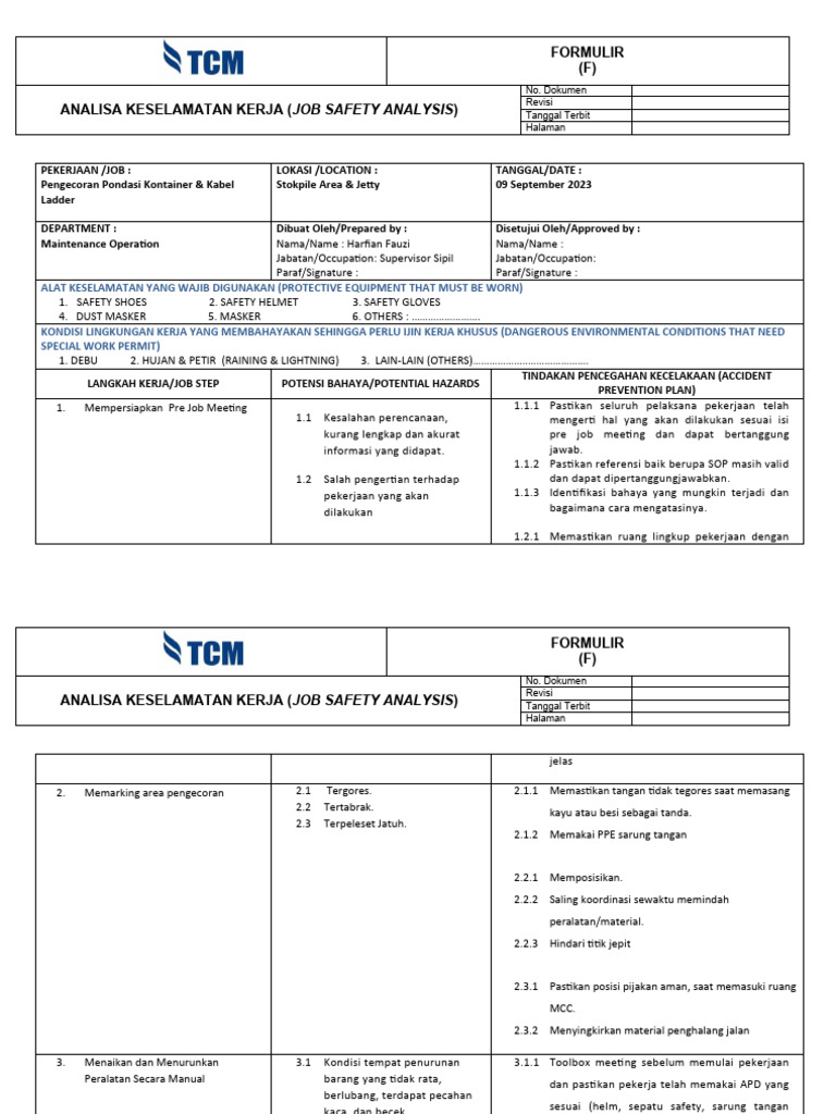 JSA Pengecoran Pondasi | PDF