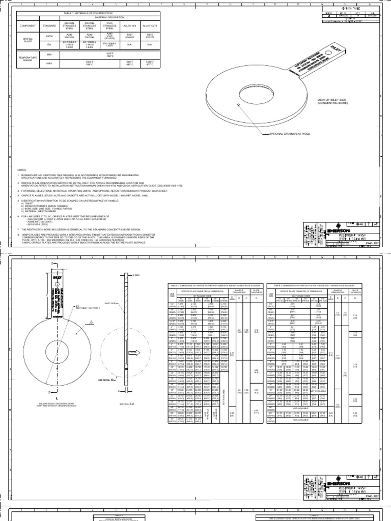 Type 1 Drawing Rosemount 1495 Paddle Style Orifice Plate Primary 2d PDF ...