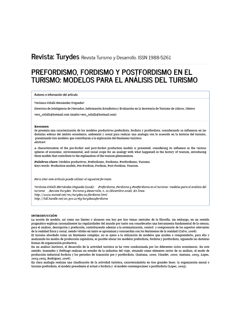 Prefordismo, Fordismo y Postfordismo en El Turismo - Modelos Turismo ...