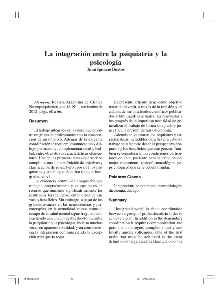 Integración en Psicología y Psiquiatría | PDF | Trastorno depresivo ...