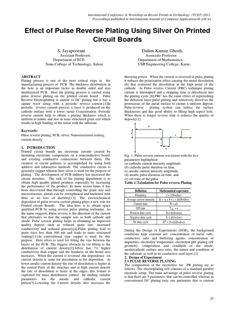 Effect of Pulse Reverse Plating Using Silver On Printed Circuit Boards | PDF | Printed Circuit ...