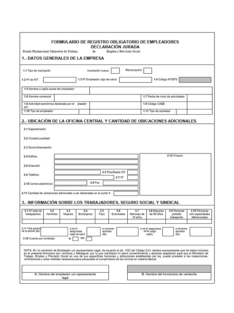 Formulario Registro Obligatorio Empleadores Con Instrucivo | PDF | Economias