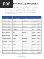 ICC World Cup 2023 Match Schedule | PDF | Cricket | Ball And Bat Games