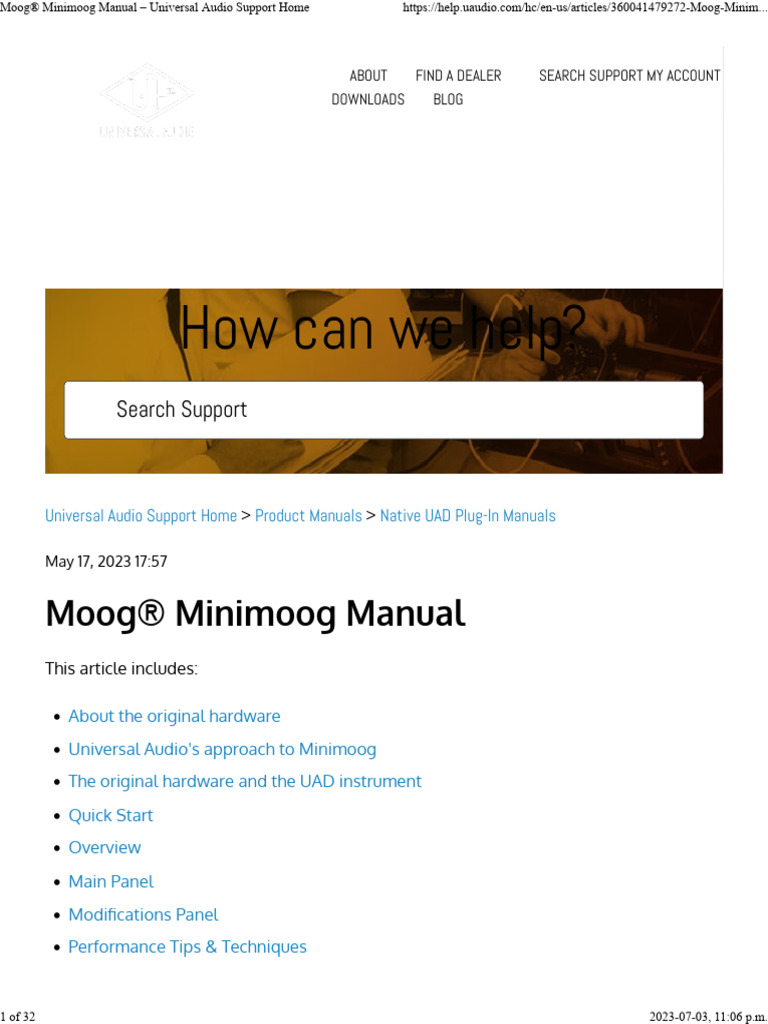 Moog® Minimoog Manual - Universal Audio Support Home | PDF | Synthesizer | Harmonic
