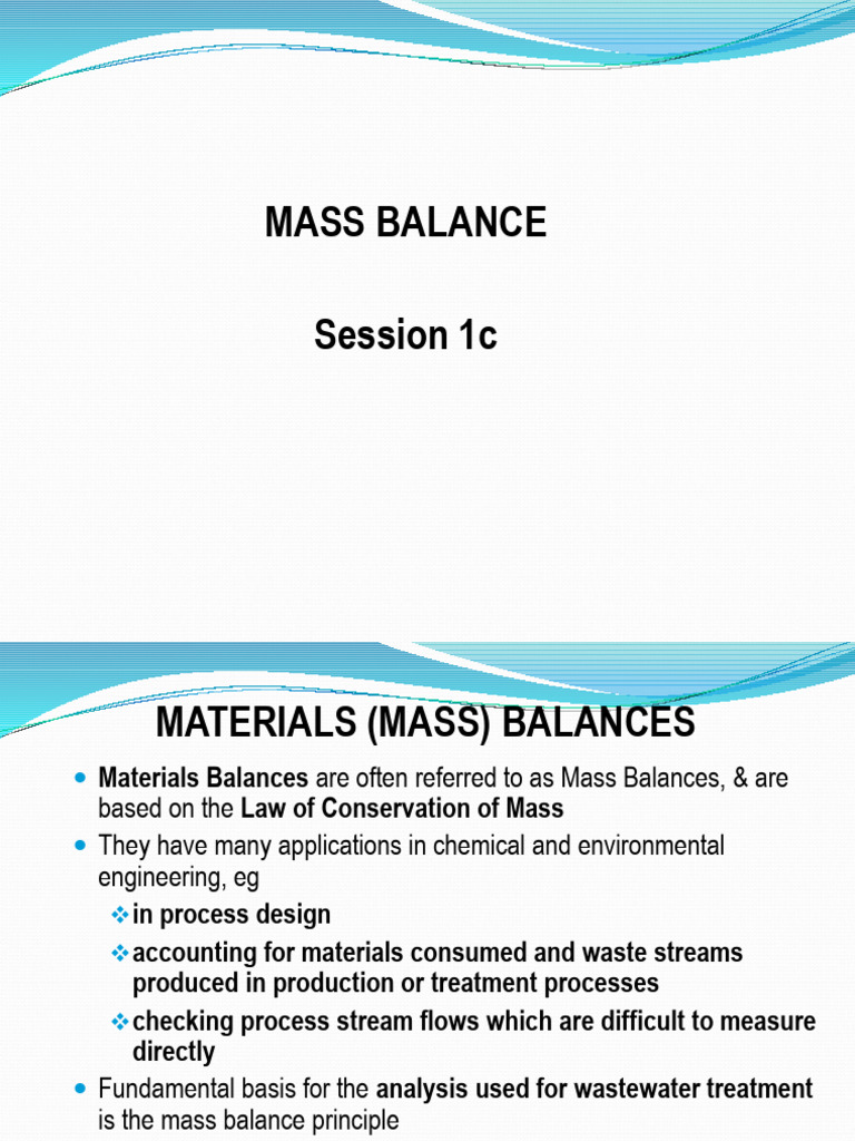 NEC4101 - Session 1c - Mass Balance 1 | PDF | Sewage Treatment | Water