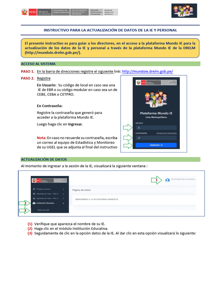 Instructivo Actualizacion de Datos IE y Personal | PDF | Contraseña | ciberespacio
