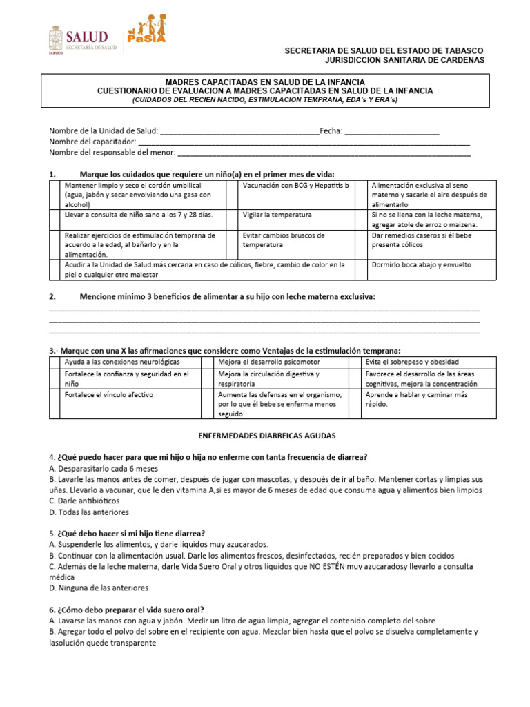 CUESTIONARIO_EDAS_y_ERAS__MACSI[1] | PDF | Diarrea | Resfriado comun