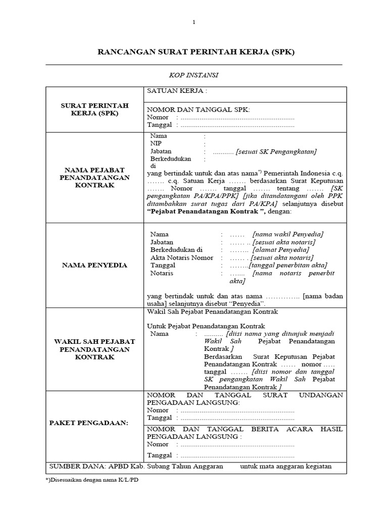 Contoh SPK Pengadaan Langsung Konsultan | PDF