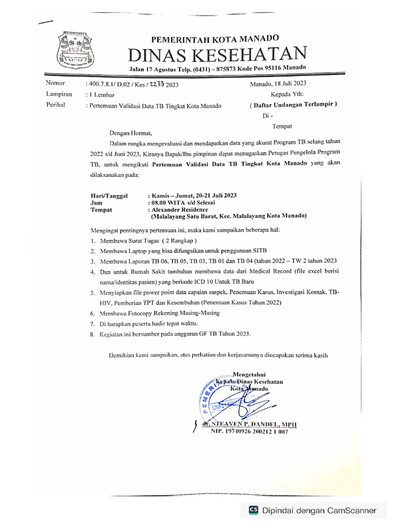 Pertemuan Validasi Data TBC Tingkat Kota Manado | PDF