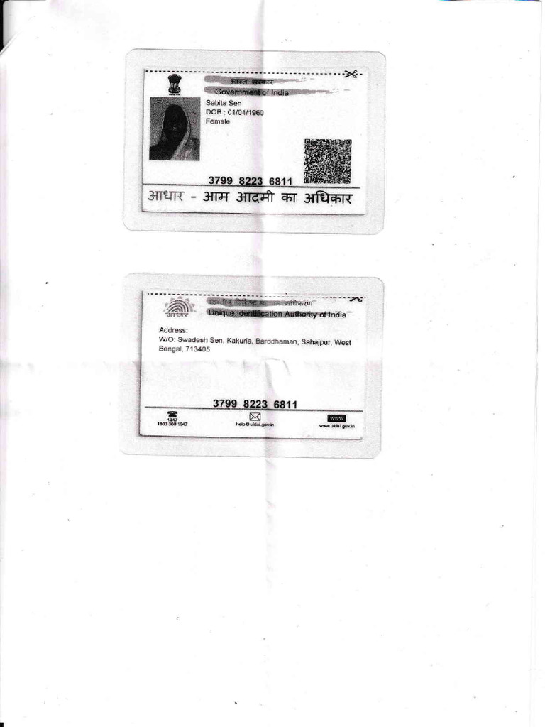 Sabita Sen Adhaar Card | PDF