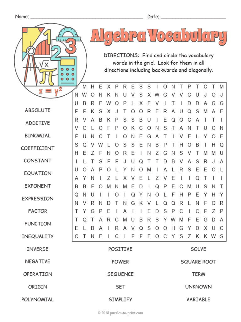 Algebra Word Search | PDF | Algebra | Mathematics