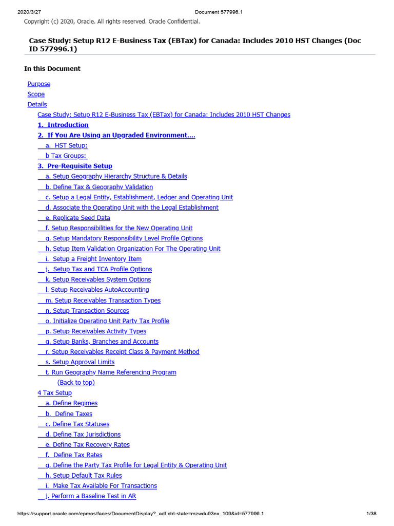 Case StudySetup R12 E-Business Tax (EBTax) For Canada Includes 2010 HST Changes (Doc ID 577996.1 ...