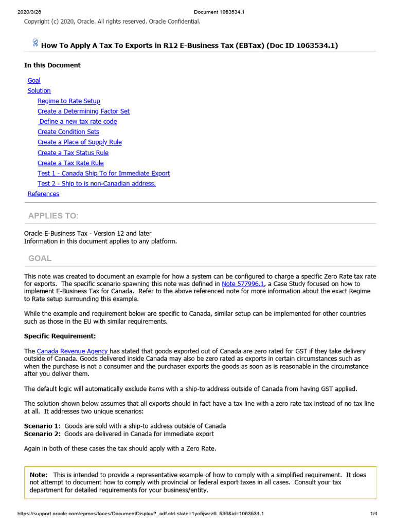 How To Apply A Tax To Exports in R12 E-Business Tax (EBTax) (Doc ID 1063534.1) | PDF