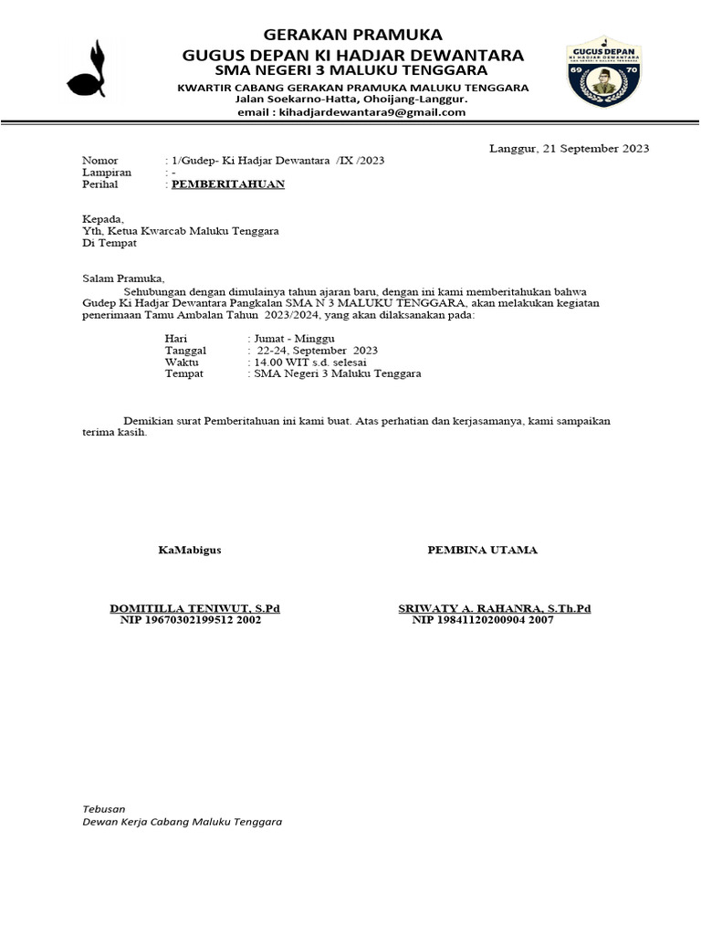 Surat Pemberitahuan Gudep | PDF