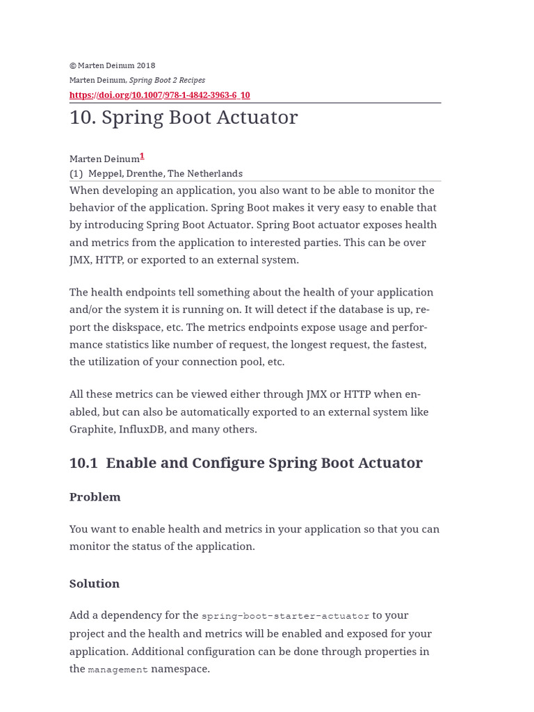 Spring Boot Actuator Spring Boot 2 Recipes A Problem-Solution Approach | PDF | Spring Framework ...