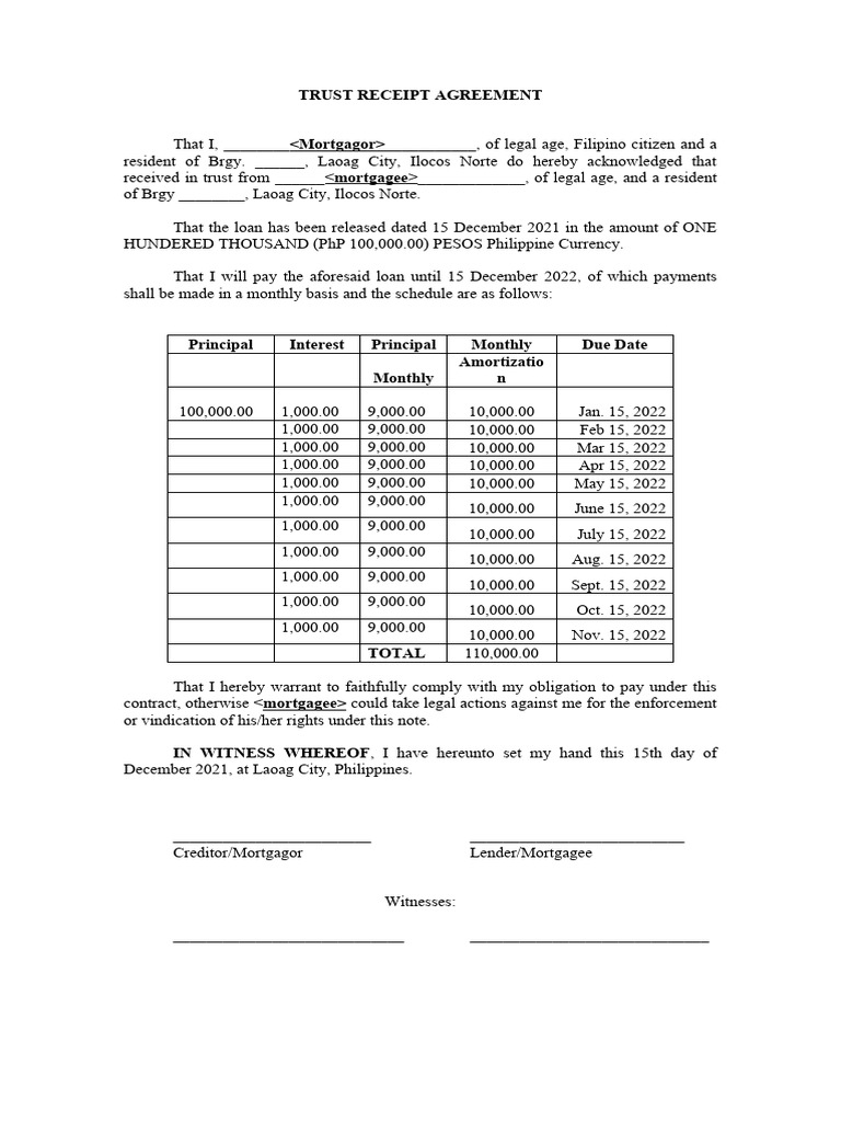 Sample Trust Receipt 100k | PDF