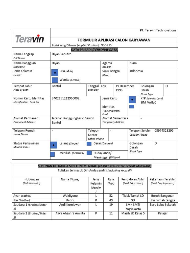 Form Data Karyawan Baru | PDF