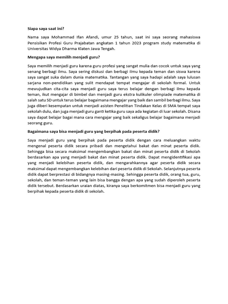 Tugas 1, Siapa Saya Saat Ini | PDF