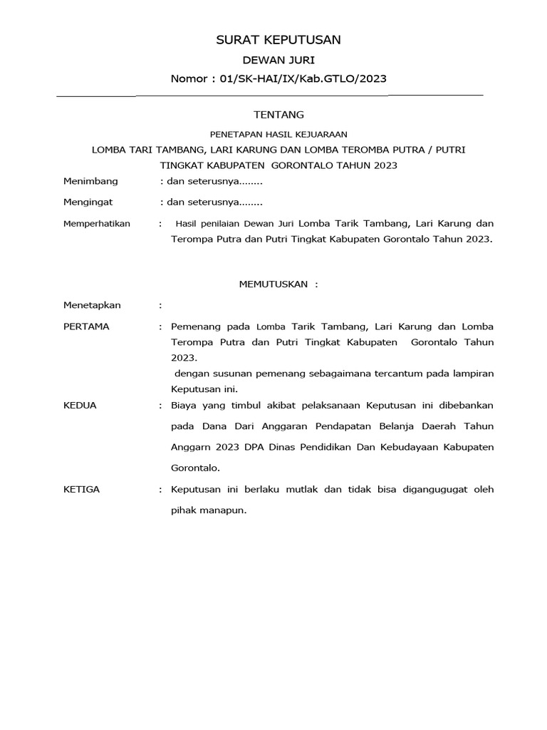 SK Dewan Juri Penetapan Kejuaran | PDF