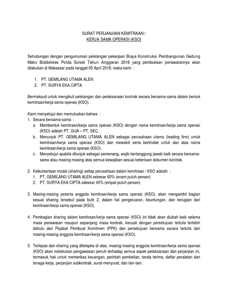 Surat Kso Pt. Gua - Pt. Sec 2018 | PDF | Pengelolaan Keuangan & Uang ...