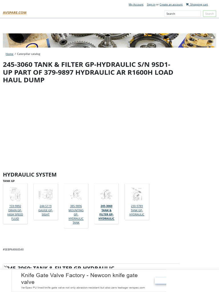 245-3060 Tank & Filter Gp-Hydraulic S - N 9sd1-Up Part of 379-9897 Hydraulic Ar R1600H Load Haul ...