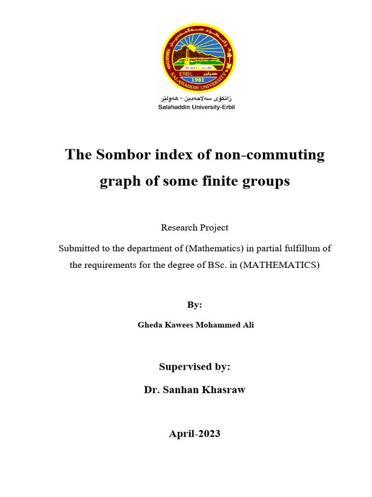 The Sombor Index of Non-Commuting Graph of Some Finite Groups - Gheda Kawees Mohammed Ali | PDF