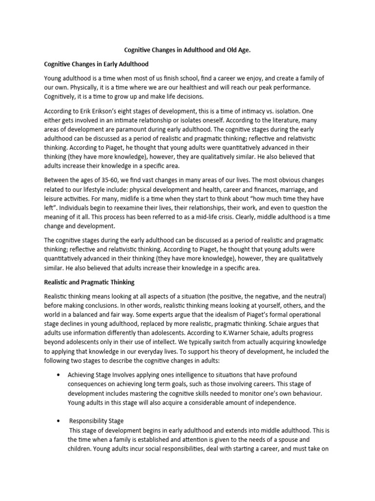 Cognitive Changes in Adulthood and Old Age | PDF | Memory | Thought