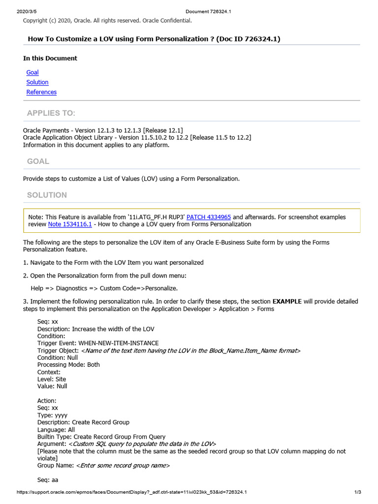 How To Customize A LOV Using Form Personalization (Doc ID 726324.1 ...