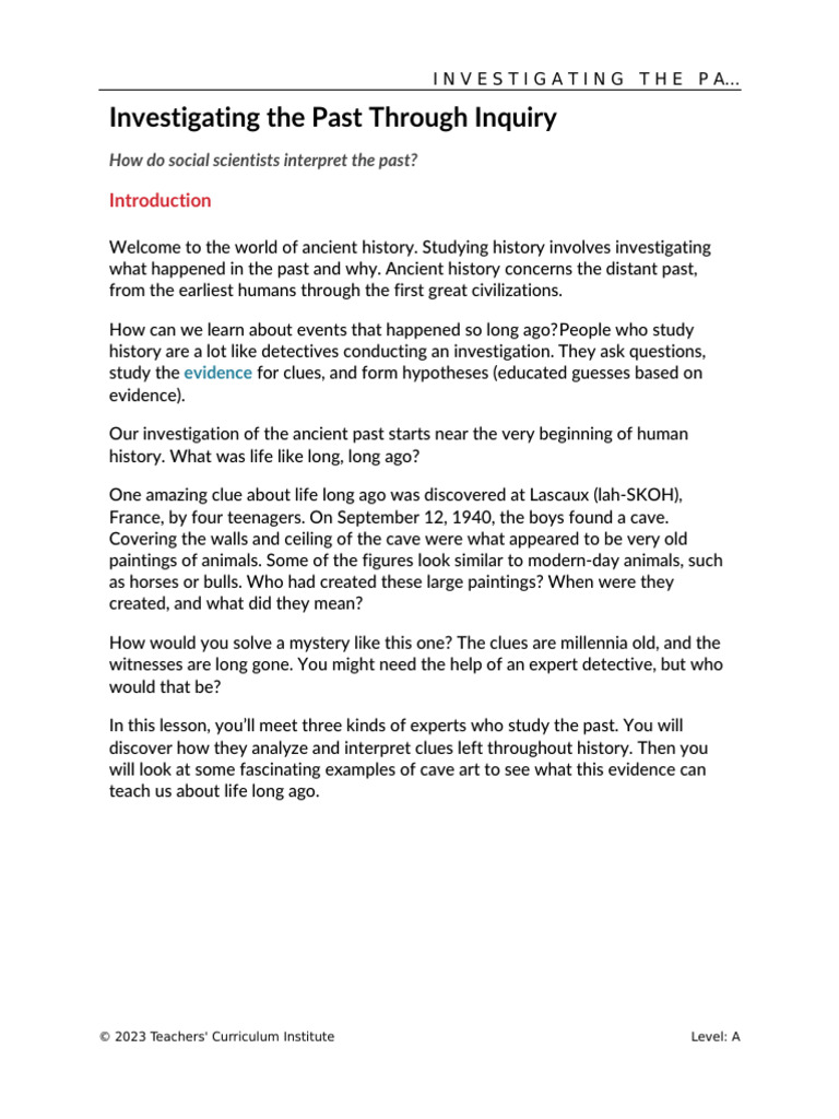 SS - G7 U1-L1 Investigating The Past Through Inquiry | PDF | Social Science