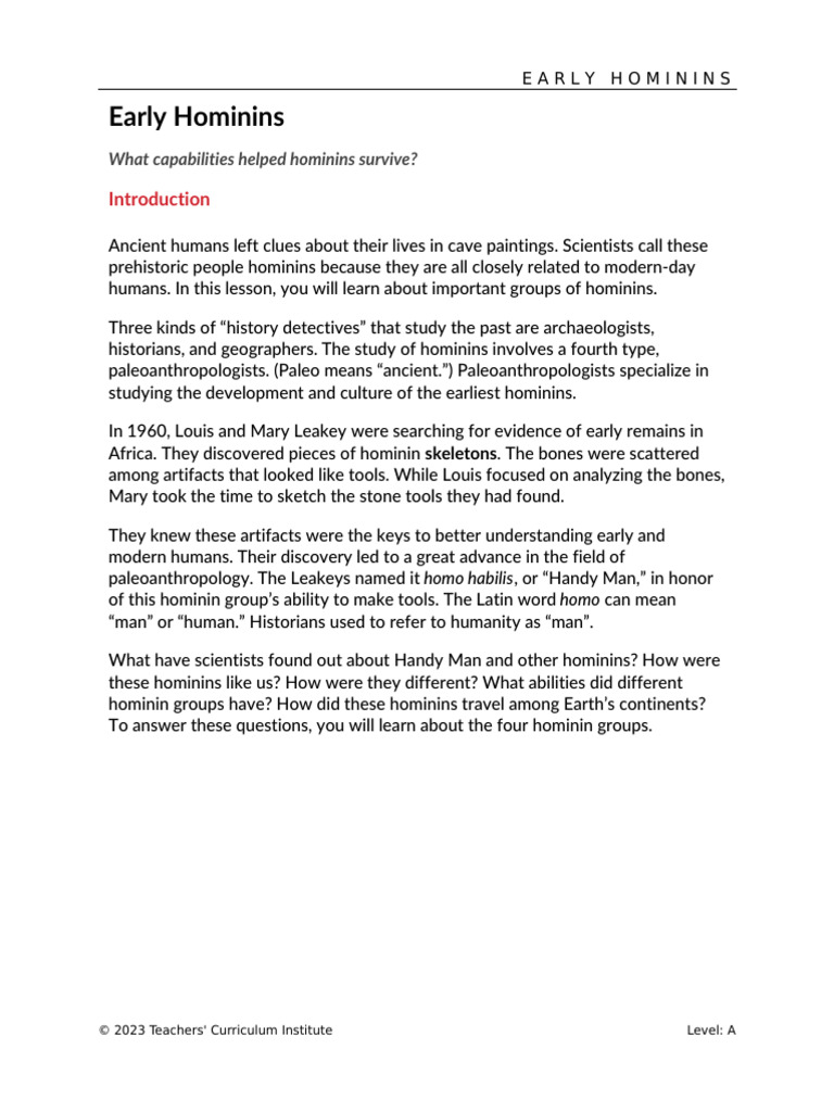 SS - G7 U1-L3 Early Hominins | PDF | Lucy (Australopithecus) | Homo