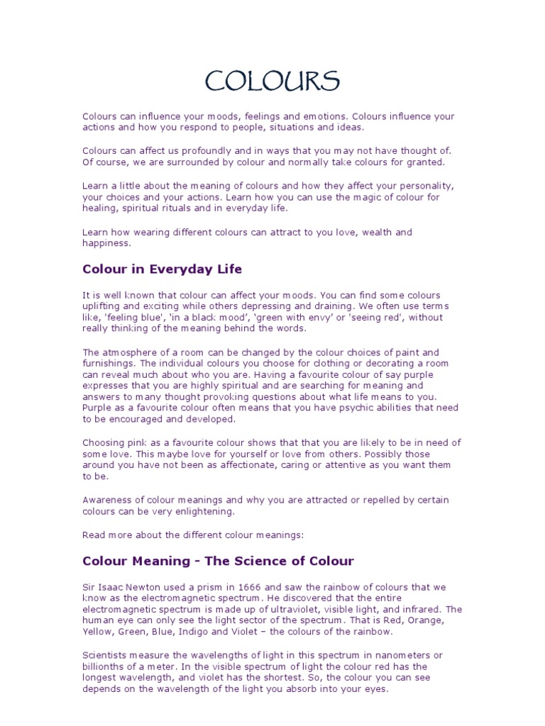 Colours: Colour in Everyday Life | PDF | Aura (Paranormal) | Light