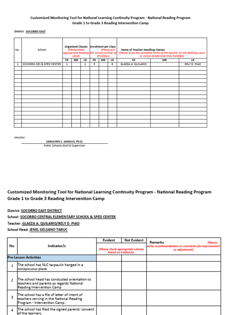 Monitoring Tool NRP IC | PDF | Teachers | Cognitive Science