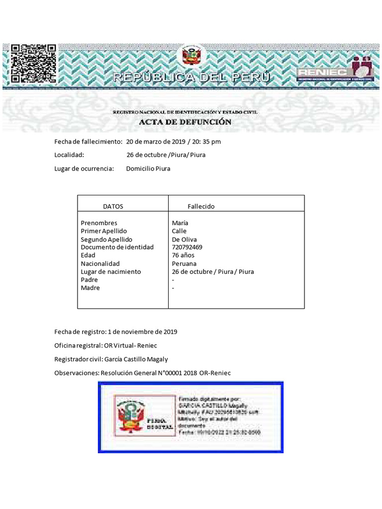 Acta de Defuncion | PDF