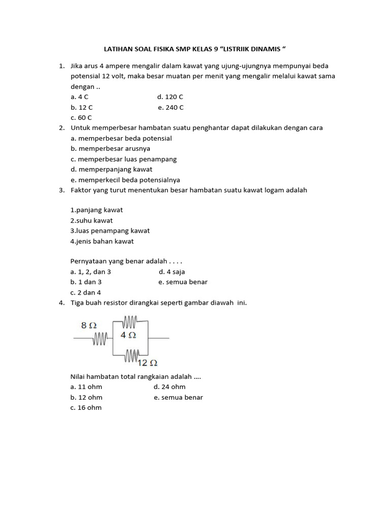 LATIHAN SOAL FISIKA SMP KELAS 9 | PDF LATIHAN SOAL FISIKA SMP KELAS 9 | PDF