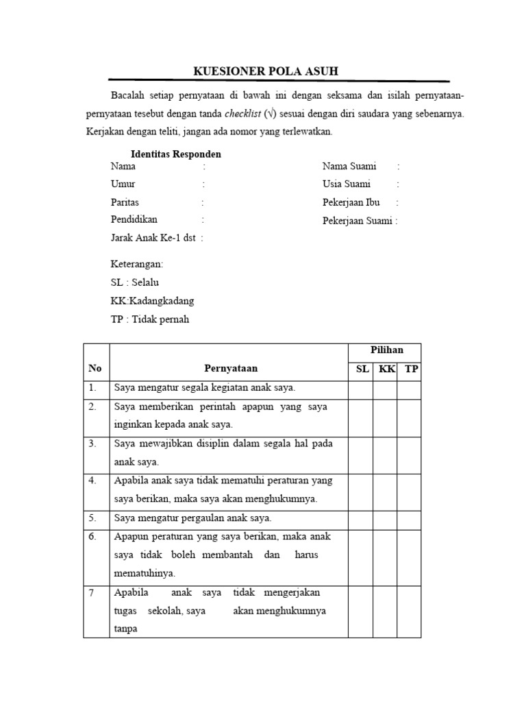 Kuesioner Pola Asuh | PDF | Pengembangan Diri | Kesehatan Holistik