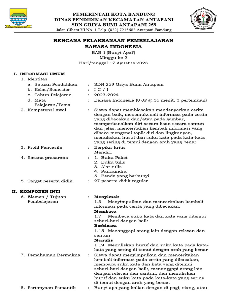 1 Modul Ajar Bi - Bab 1 Minggu 2 | PDF