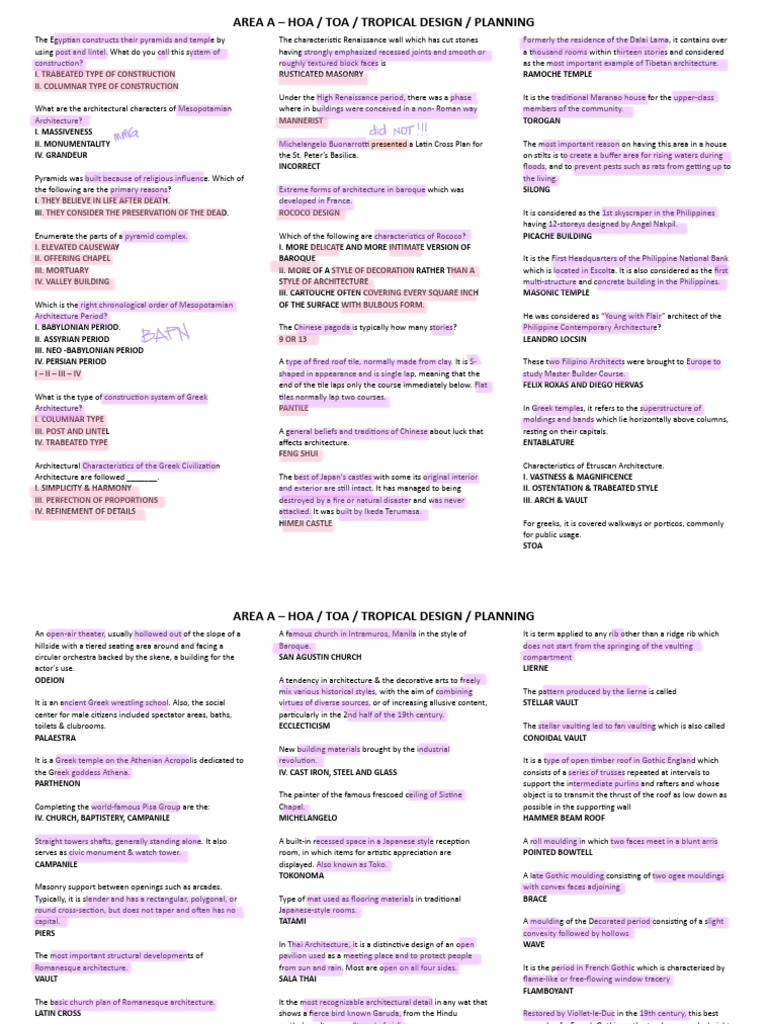 Area A Reviewer Compilation | PDF | Gothic Architecture | Vault (Architecture)
